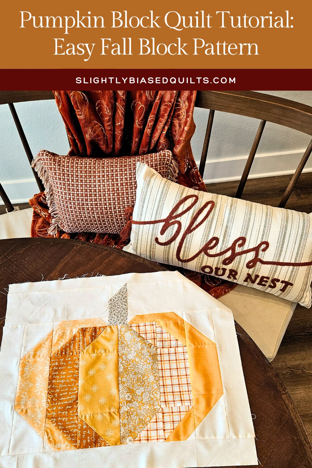 Pumpkin Block Quilt Tutorial: Easy Fall Block Pattern – slightly biased quilts